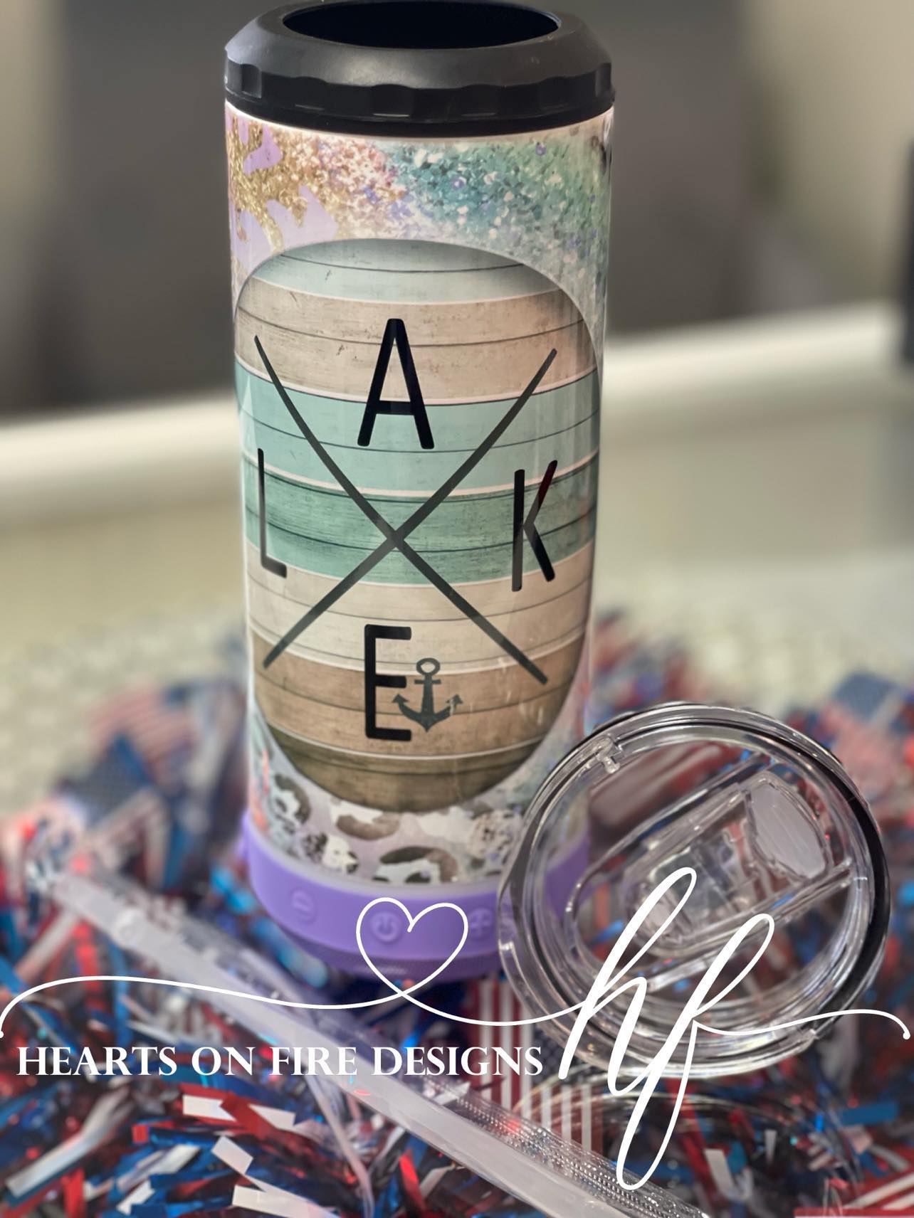 Premade 16 oz Bluetooth Can Coolers | Hearts on Fire Designs